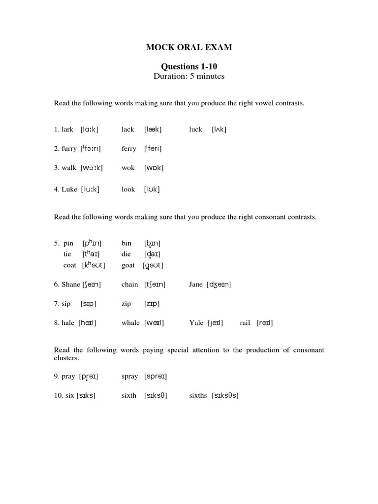 Oral Mock Part 1. Questions 1-10 | PDF