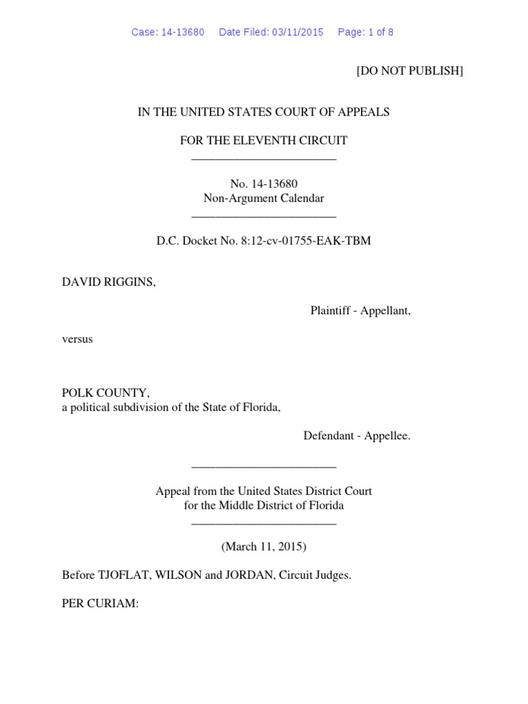 David Riggins v. Polk County, 11th Cir. (2015) | PDF | Standing (Law ...