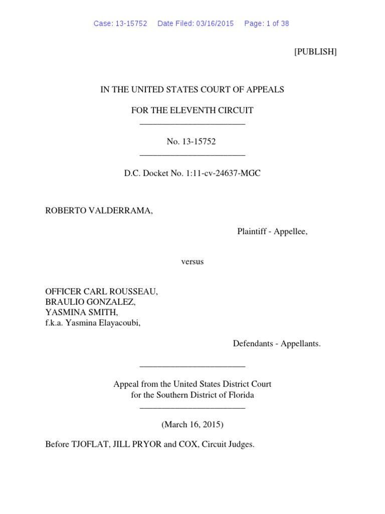 Roberto Valderrama v. Officer Carl Rousseau, 11th Cir. (2015) | PDF ...