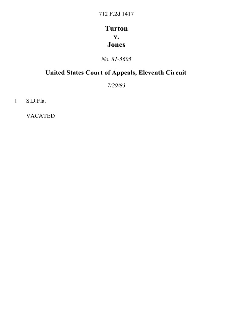 Turton v. Jones, 712 F.2d 1417, 11th Cir. (1983) | PDF | Law