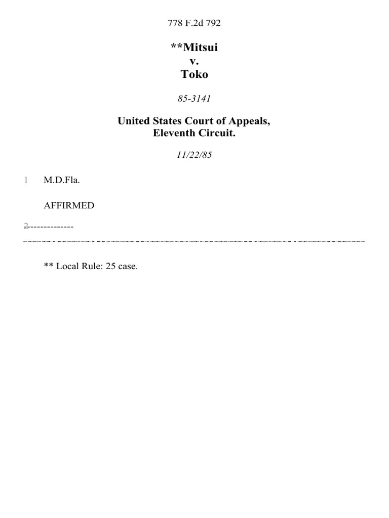 Mitsui v. Toko, 778 F.2d 792, 11th Cir. (1985) | PDF