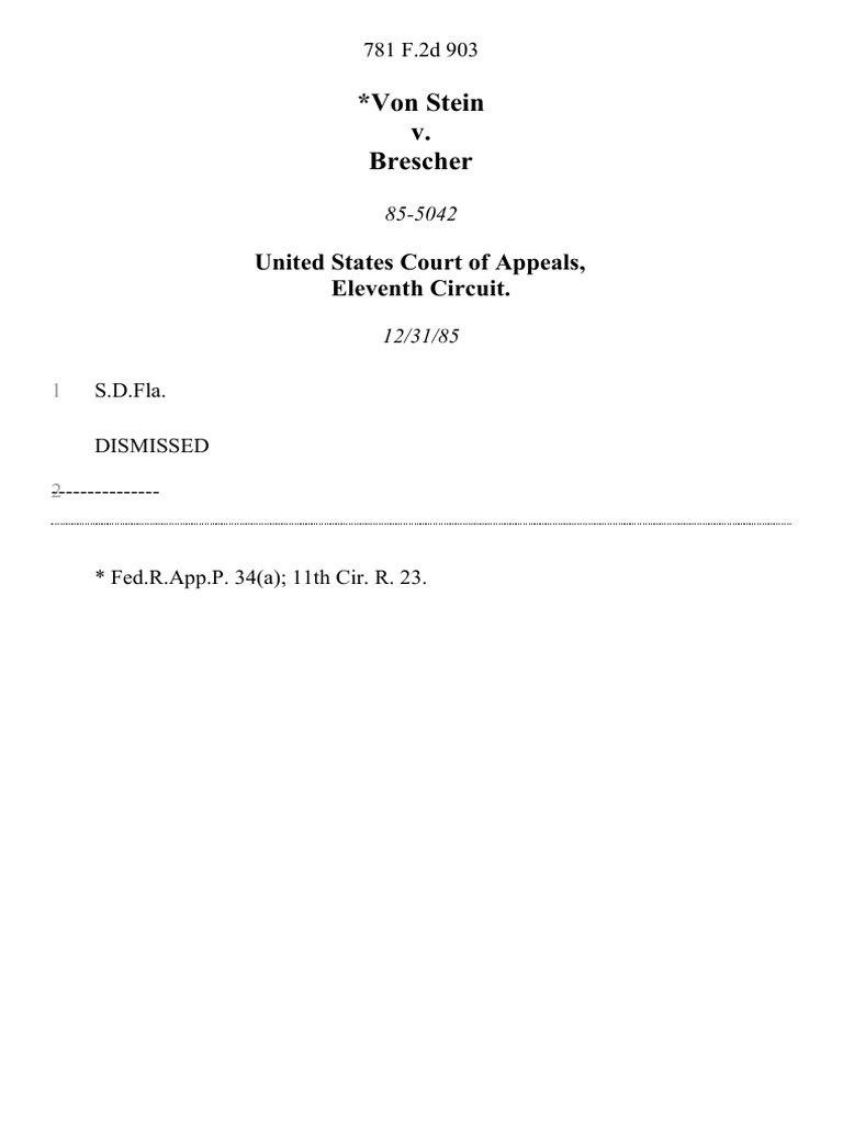 Von Stein v. Brescher, 781 F.2d 903, 11th Cir. (1985) | PDF