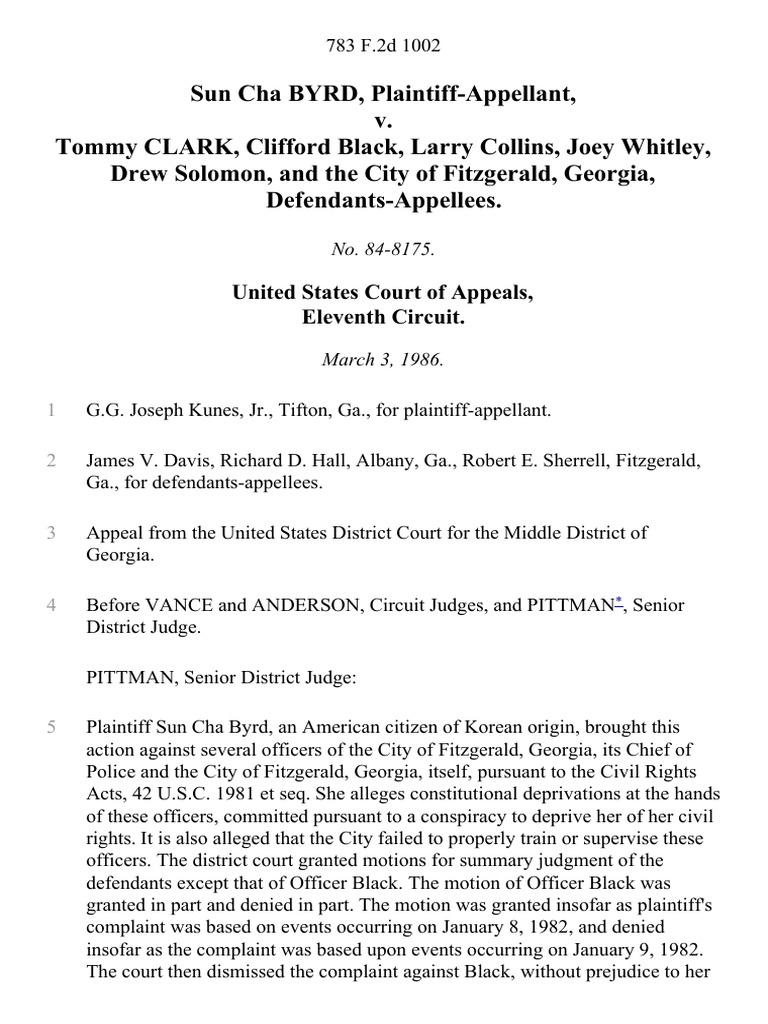 Sun Cha Byrd v. Tommy Clark, Clifford Black, Larry Collins, Joey ...