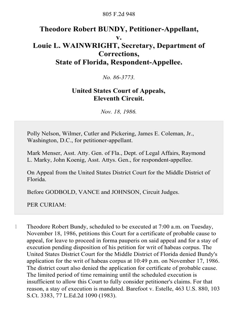 Theodore Robert Bundy v. Louie L. Wainwright, Secretary, Department of ...