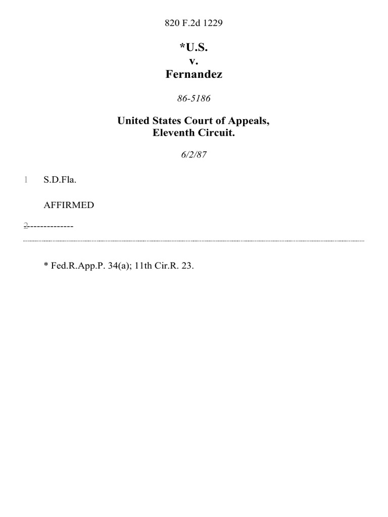 United States v. Fernandez, 820 F.2d 1229, 11th Cir. (1987) | PDF | Law