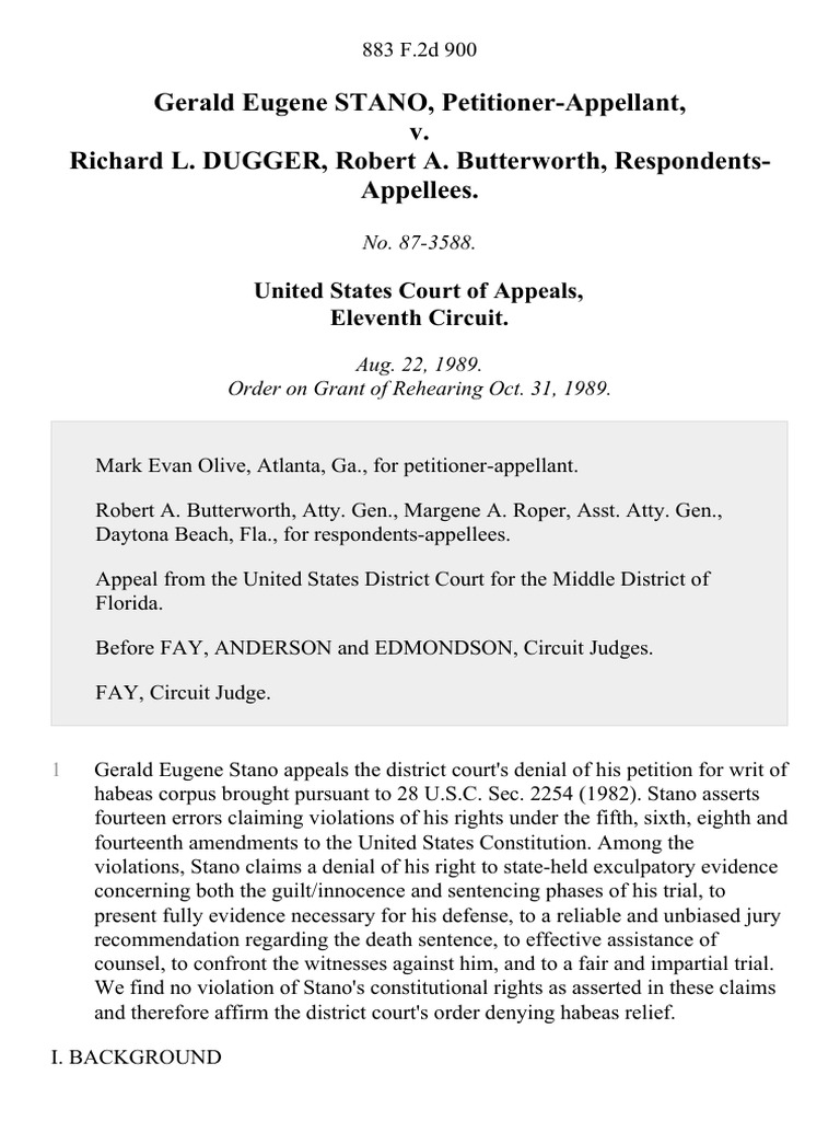 Gerald Eugene Stano v. Richard L. Dugger, Robert A. Butterworth, 883 F ...