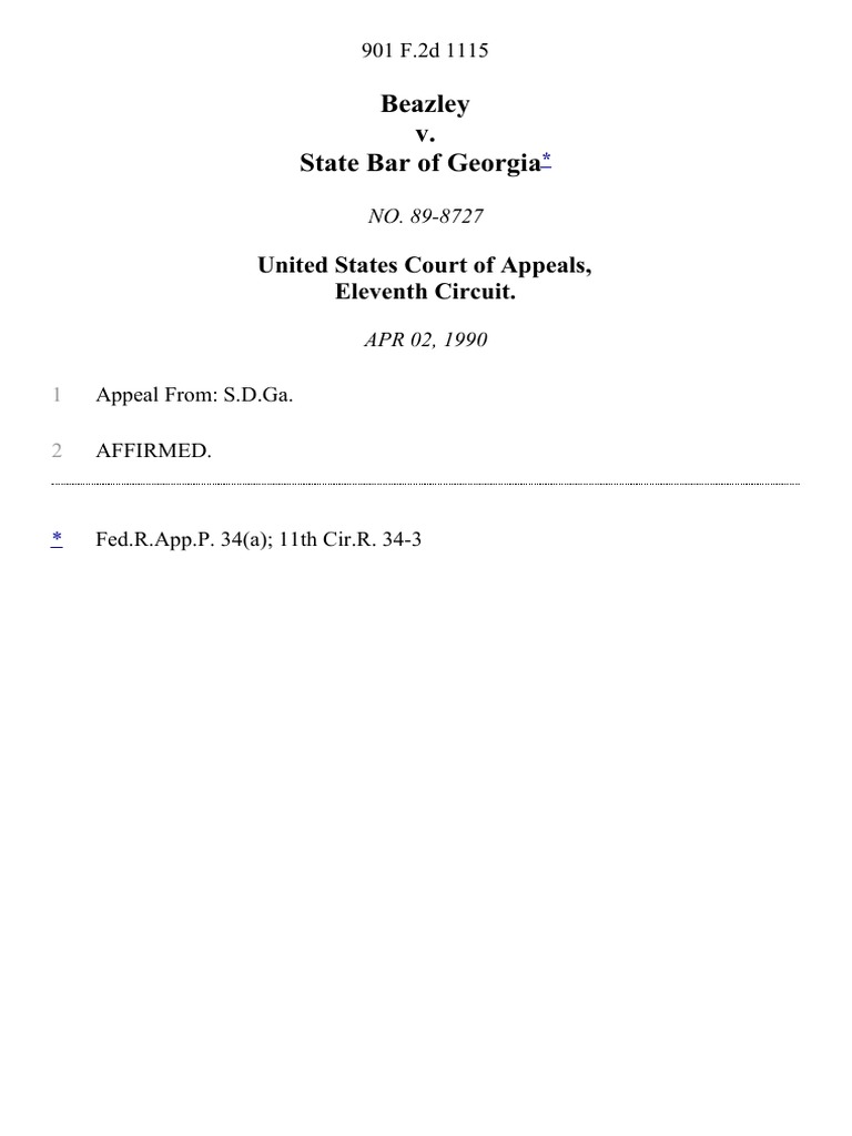 Beazley v. State Bar of Georgia, 901 F.2d 1115, 11th Cir. (1990) | PDF