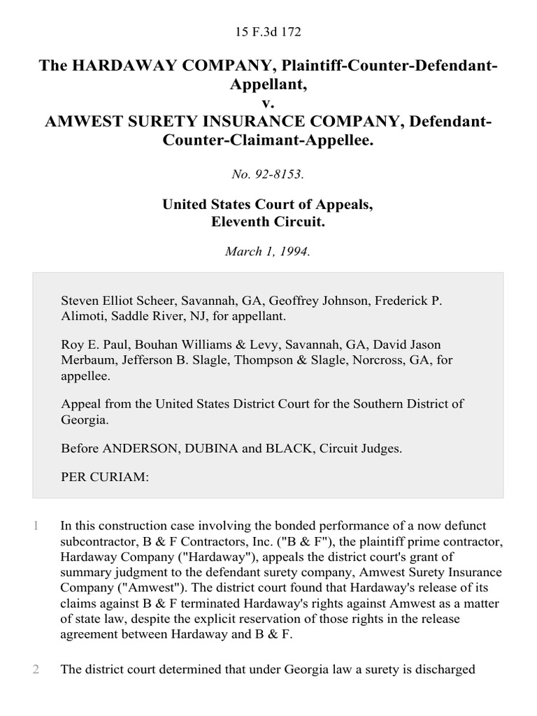 The HARDAWAY COMPANY, Plaintiff-Counter-Defendant-Appellant, v. Amwest ...