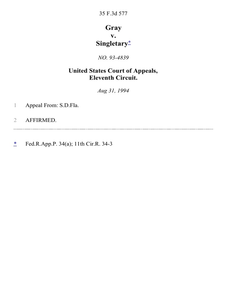 Gray v. Singletary, 35 F.3d 577, 11th Cir. (1994) | PDF | United States ...