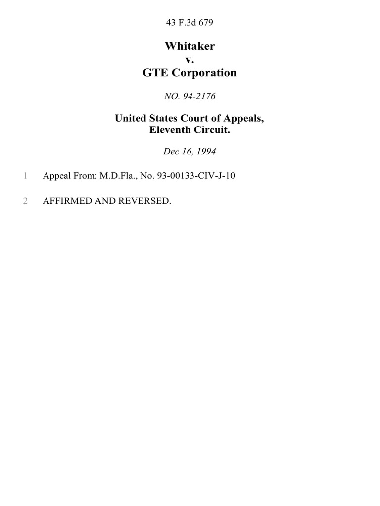 Whitaker v. Gte Corporation, 43 F.3d 679, 11th Cir. (1994) | PDF