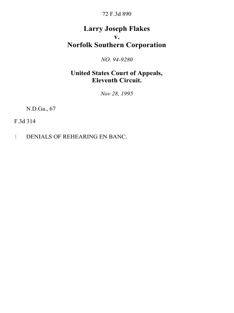 Larry Joseph Flakes v. Norfolk Southern Corporation, 72 F.3d 890, 11th ...