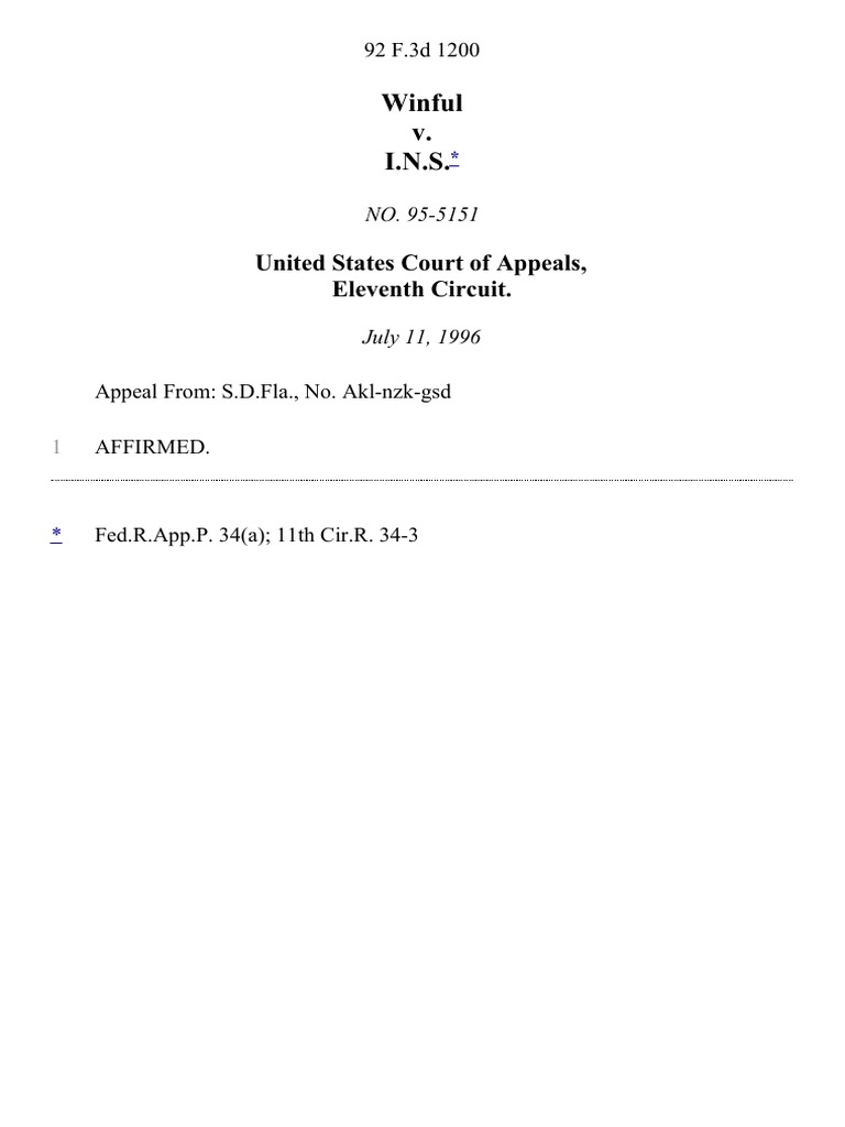 Winful v. I.N.S., 92 F.3d 1200, 11th Cir. (1996) | PDF
