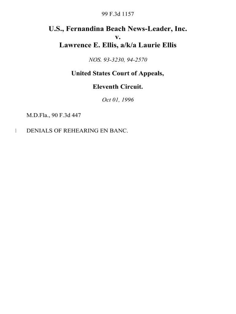 U.S., Fernandina Beach News-Leader, Inc. v. Lawrence E. Ellis, A/K/A ...