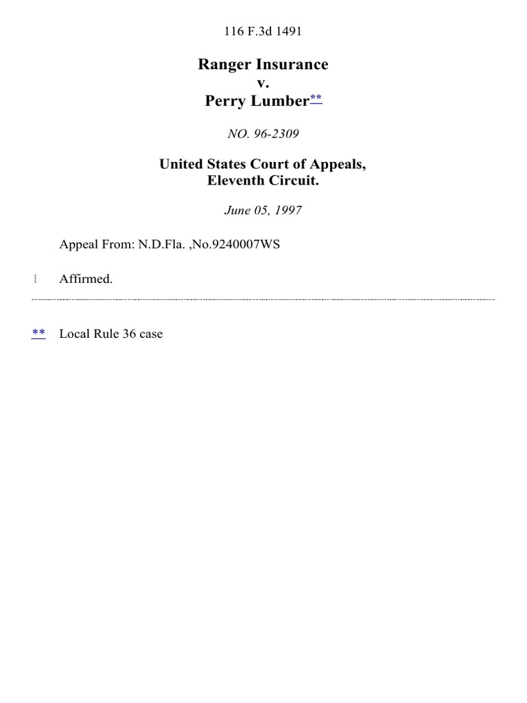 Ranger Ins. v. Perry Lumber Case Summary | PDF | United States Federal ...