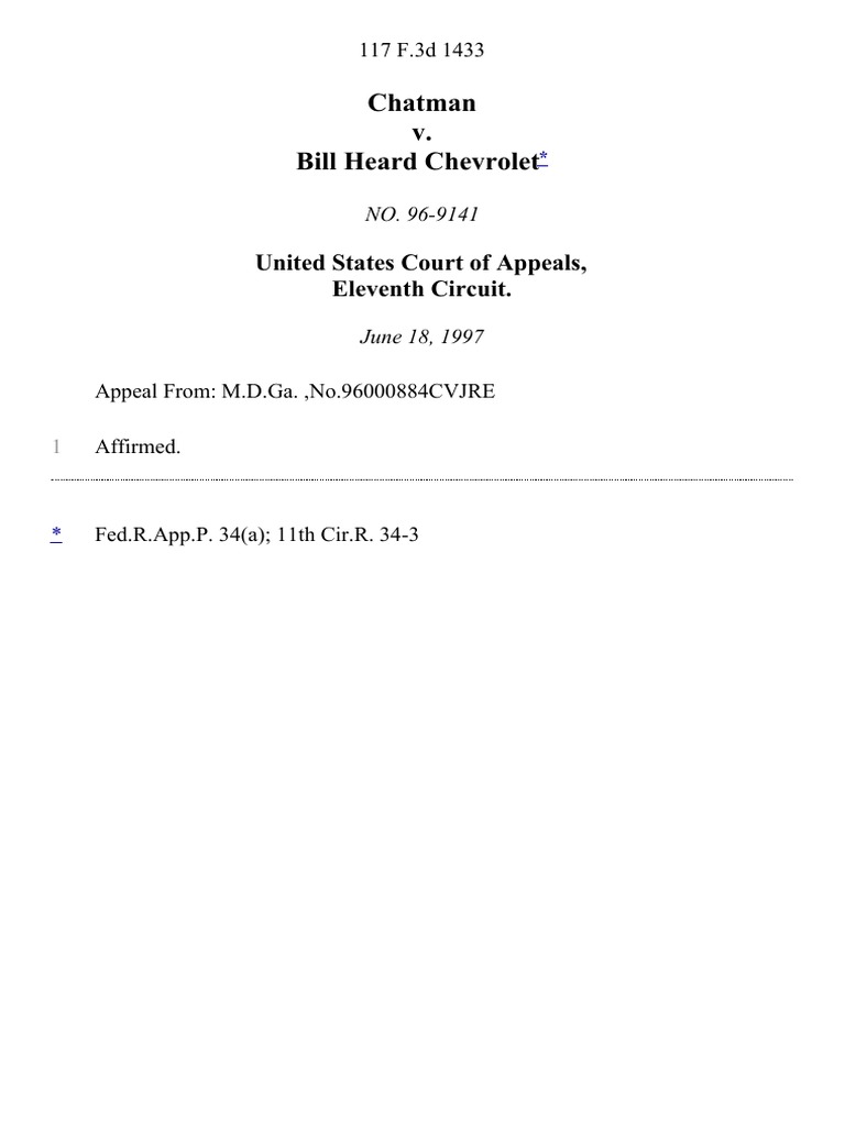 Chatman v. Bill Heard Chevrolet, 117 F.3d 1433, 11th Cir. (1997) | PDF