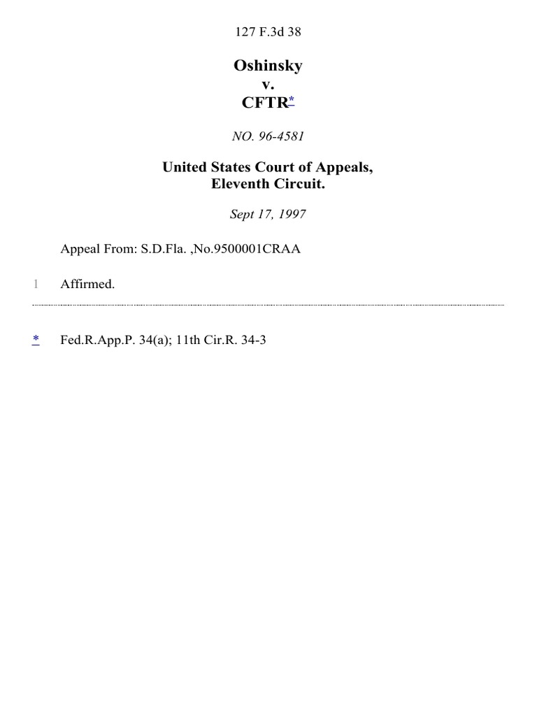 Oshinsky v. CFTR, 127 F.3d 38, 11th Cir. (1997) | PDF