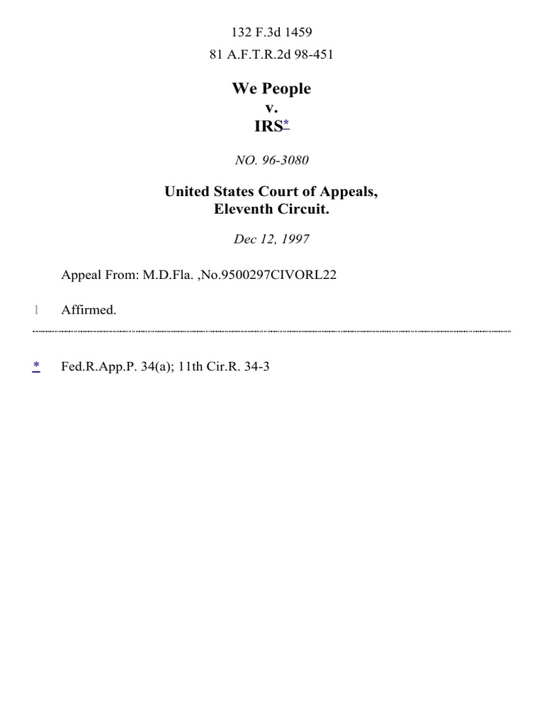 We People v. Irs, 132 F.3d 1459, 11th Cir. (1997) | PDF