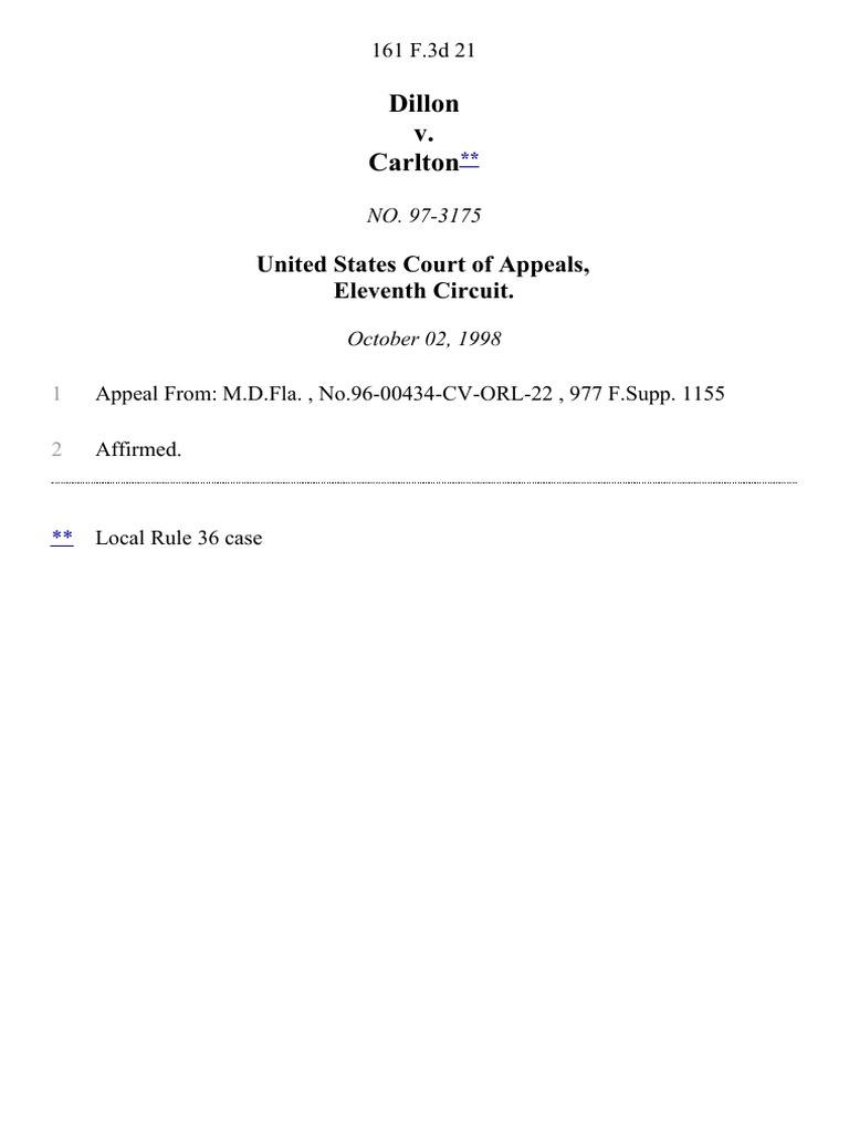 Dillon v. Carlton, 161 F.3d 21, 11th Cir. (1998) | PDF