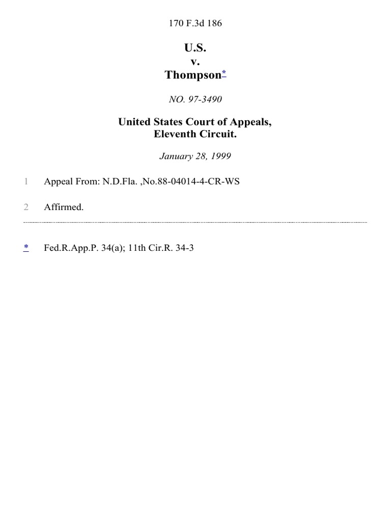 U.S. v. Thompson: 11th Circuit Appeal | PDF | Politics | Law