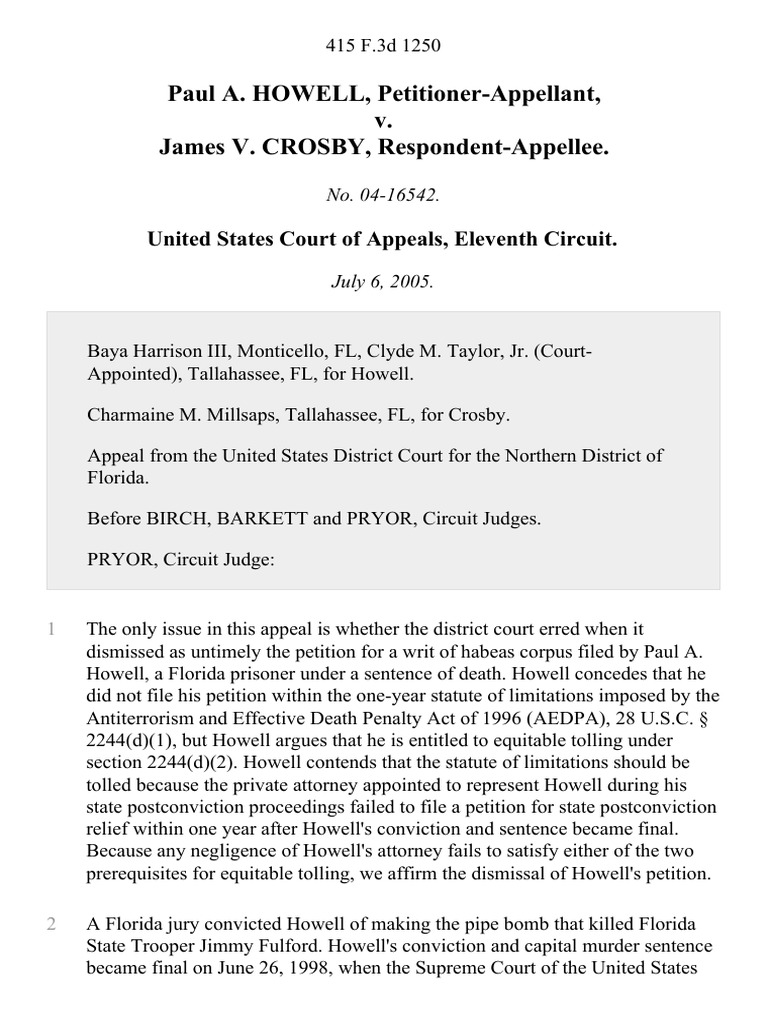 Paul A. Howell v. James v. Crosby, 415 F.3d 1250, 11th Cir. (2005 ...