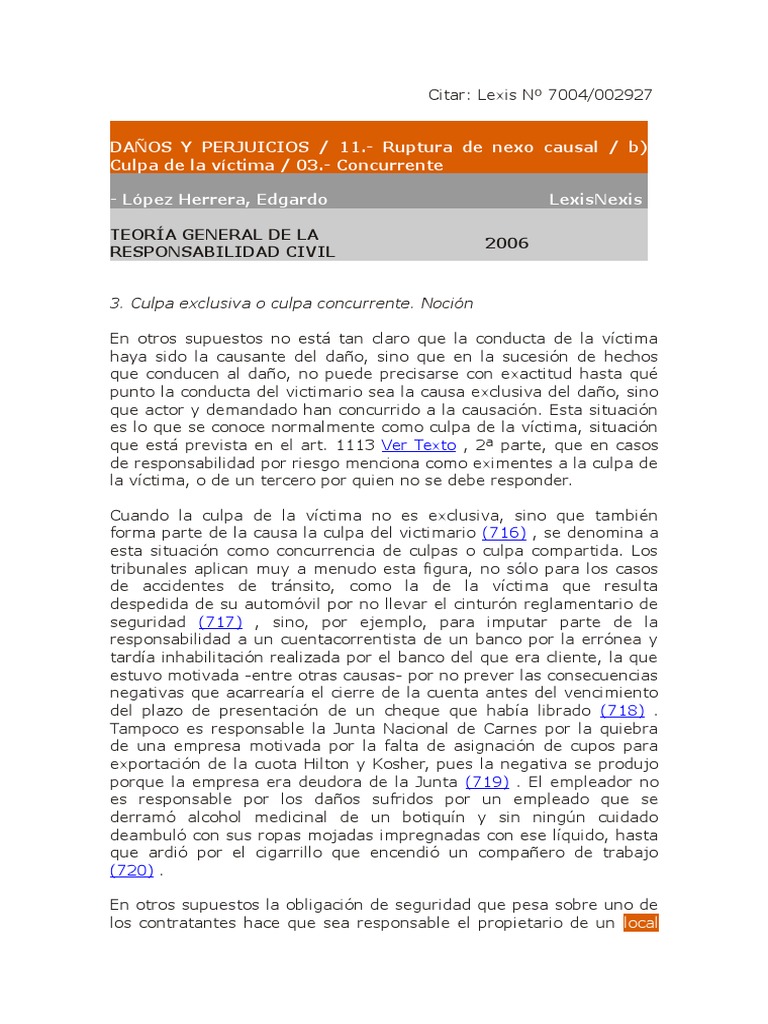 Culpa Concurrente y Nexo Causal | PDF | Causa próxima | Subjetividad
