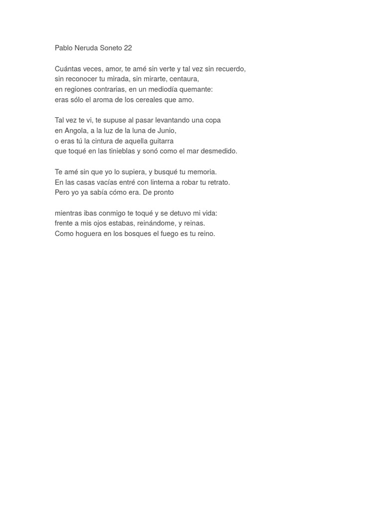 Pablo Neruda Soneto 22 | PDF