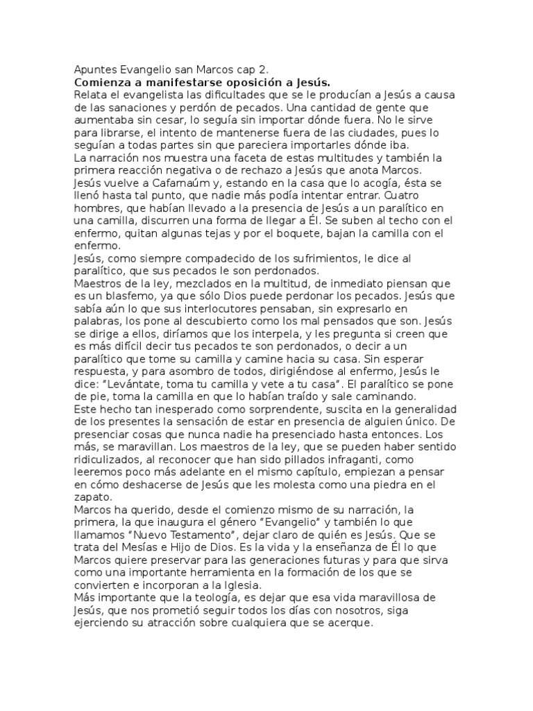 Apuntes Evangelio San Marcos Cap 2 | PDF