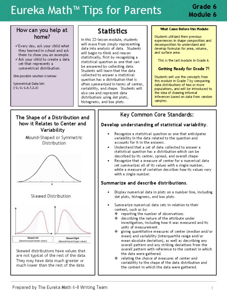 Eureka Math Grade 6 Module 6 Parent Tip Sheet | PDF | Statistical ...