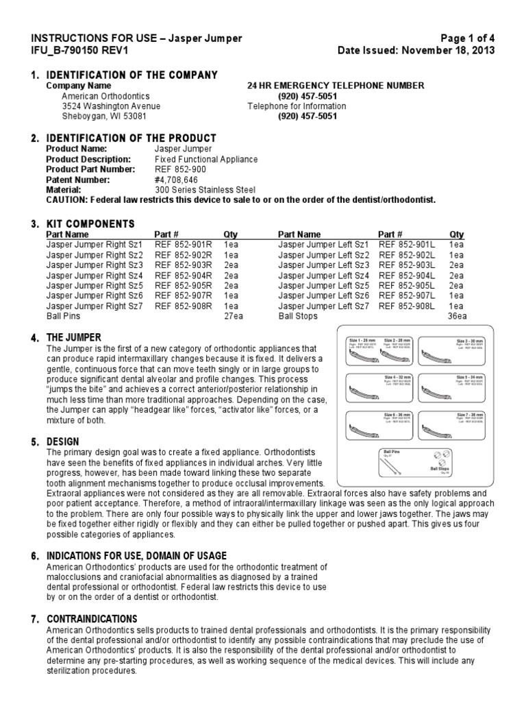 Jasper Jumper Appliance Instructions | PDF | Orthodontics | Dentistry ...