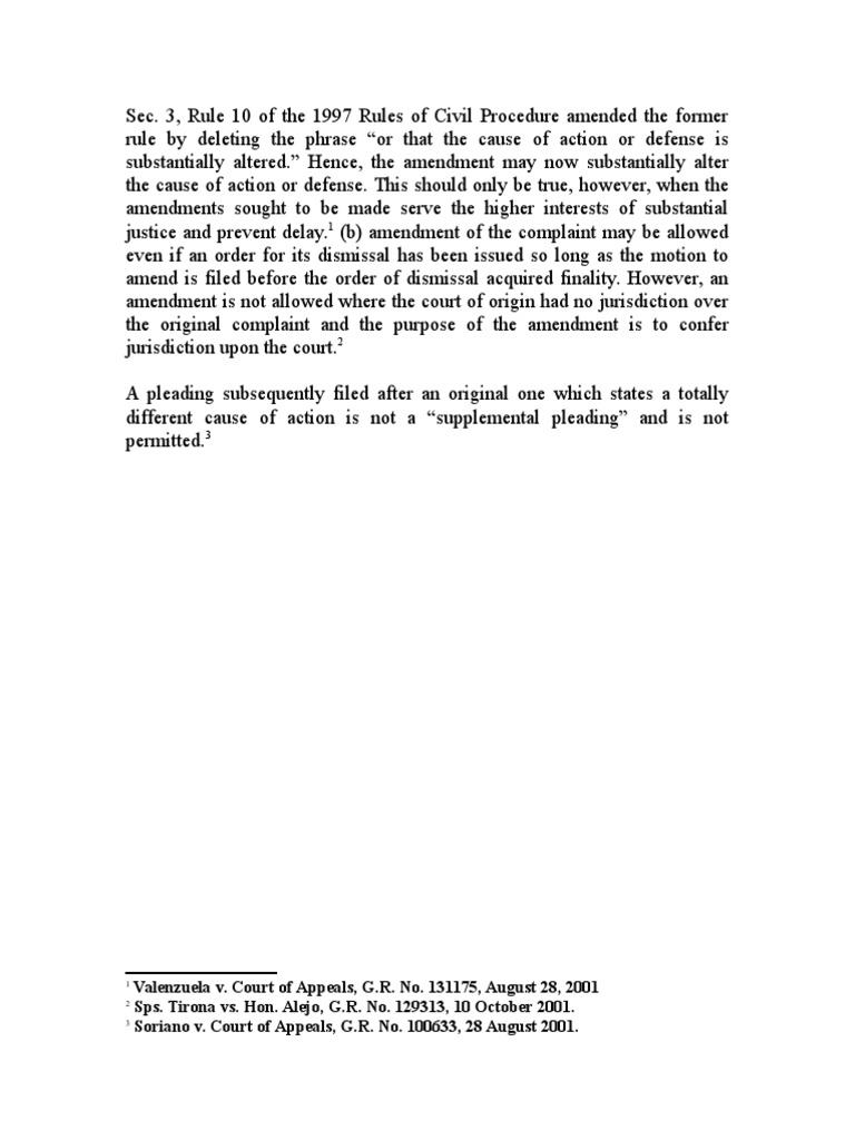 Amendments to Pleadings Under the 1997 Rules of Civil Procedure: When ... Amendments to Pleadings Under the 1997 Rules of Civil Procedure: When ...