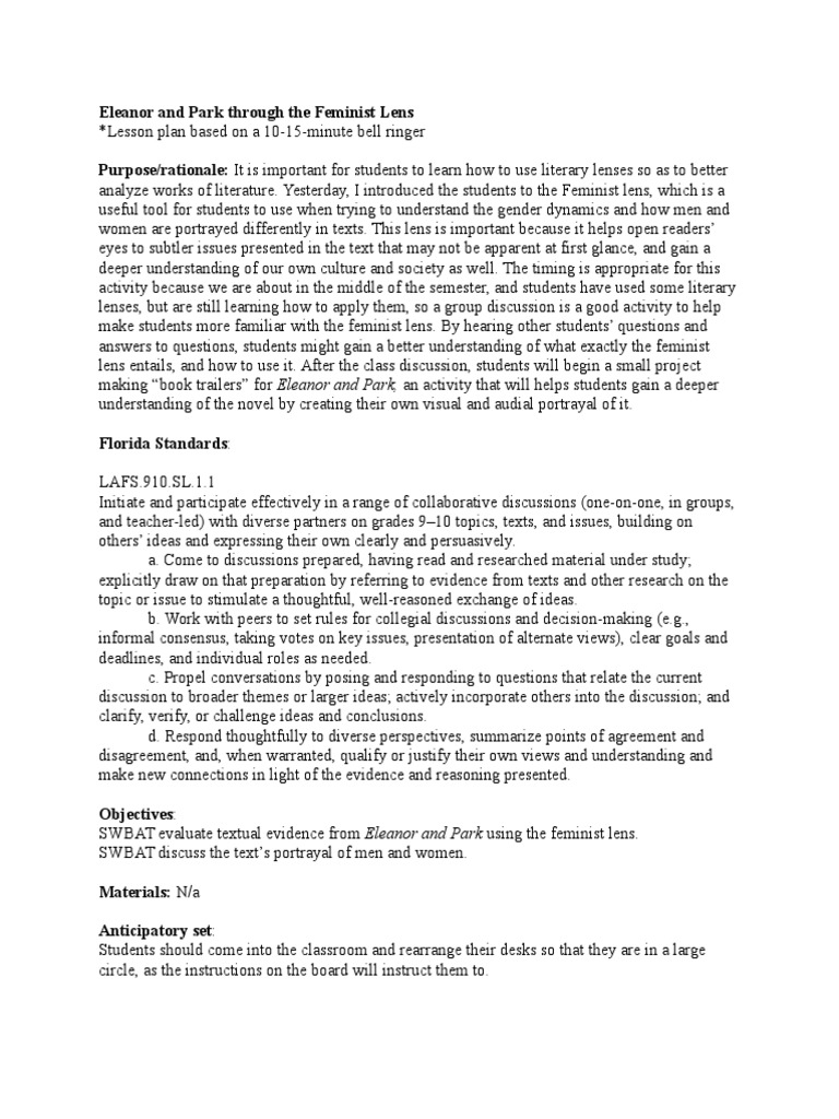 Analyzing Eleanor and Park: Feminist Lens | PDF | Teachers | Communication