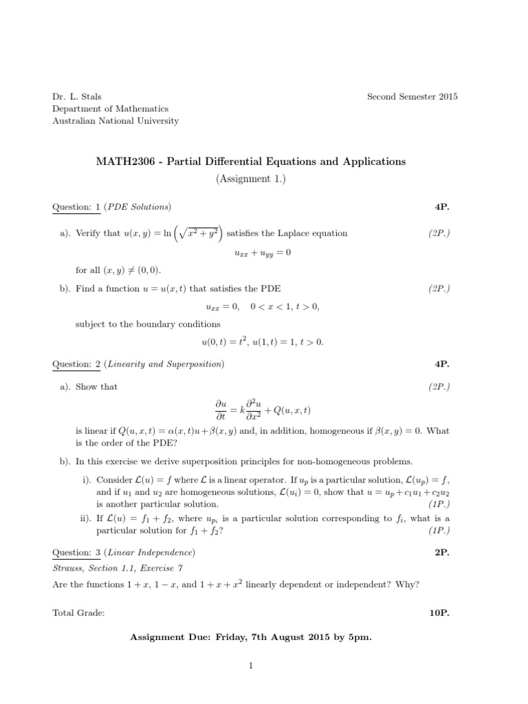 Partial Differential Equations Assignment Solutions | PDF | Science & Mathematics | Computers