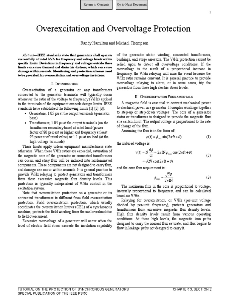Overexcitation and Overvoltage Protection | PDF | Transformer ...