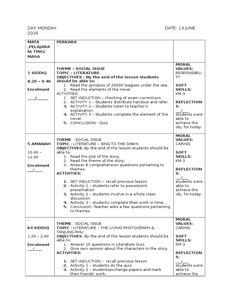 Contoh Lesson Plan B Inggeris Sek Menengah | Essays | Inductive Reasoning