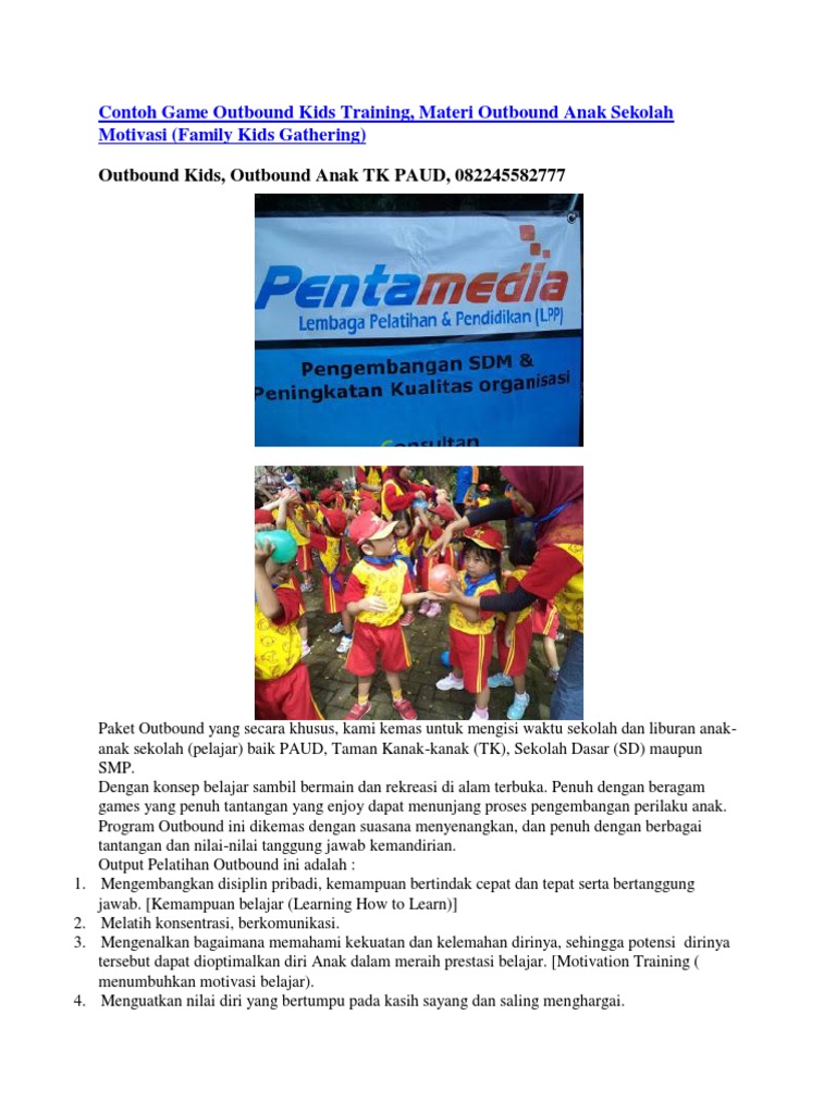 Contoh Game Outbound Kids Training, Materi Outbound Anak Sekolah ...