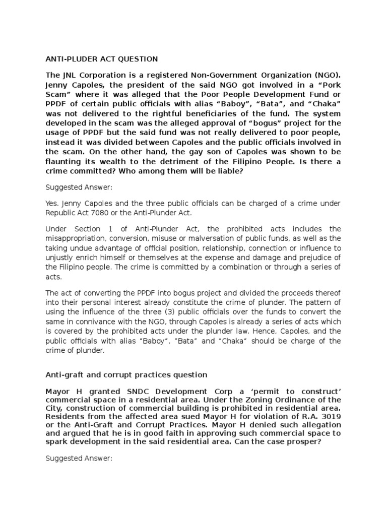 Questions Re Anti-Plunder and Anti-Graft | PDF | Crime & Violence ...