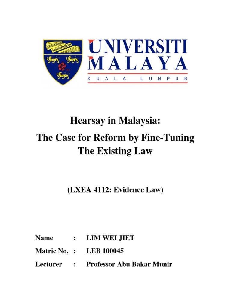 Hearsay in Malaysia The Case For Rekkform | PDF | Hearsay | Witness ...