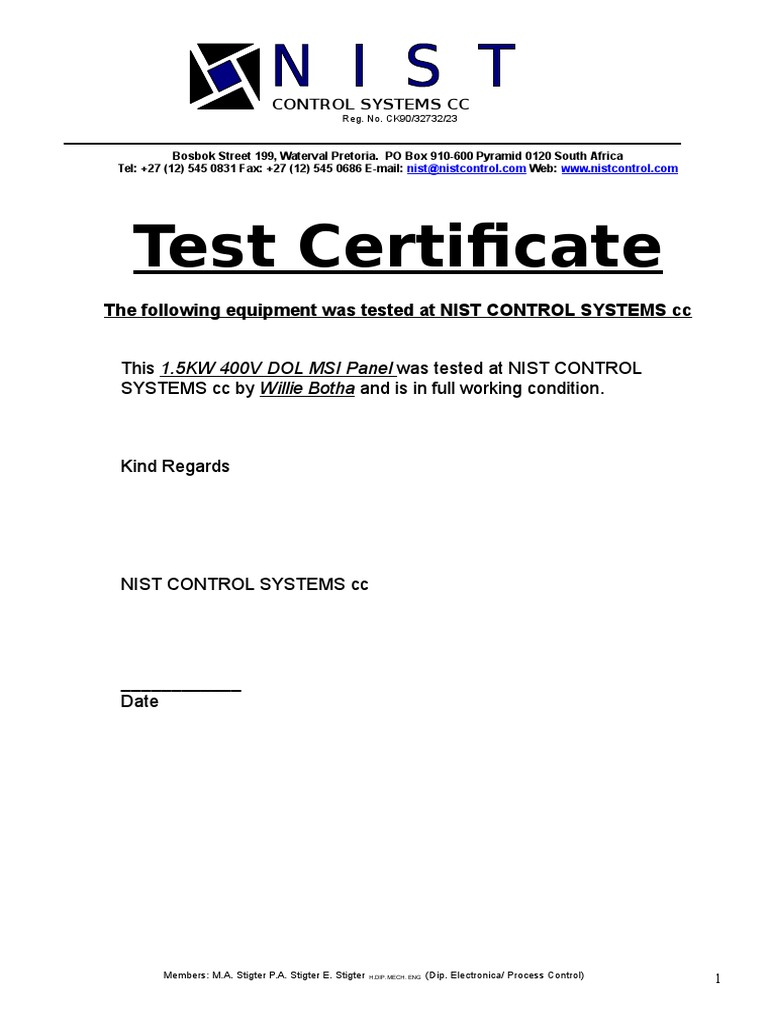 1.5KW Test Certificate | PDF