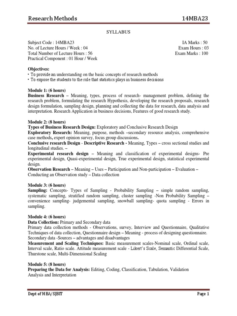 MBA Research Methods Syllabus Overview | PDF | Sampling (Statistics ...