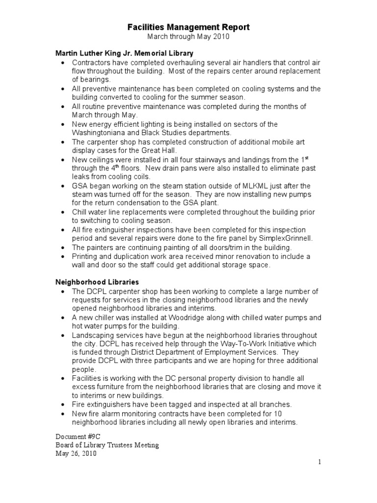 Document #9C - Facilities Management Report | PDF | Engineering ...