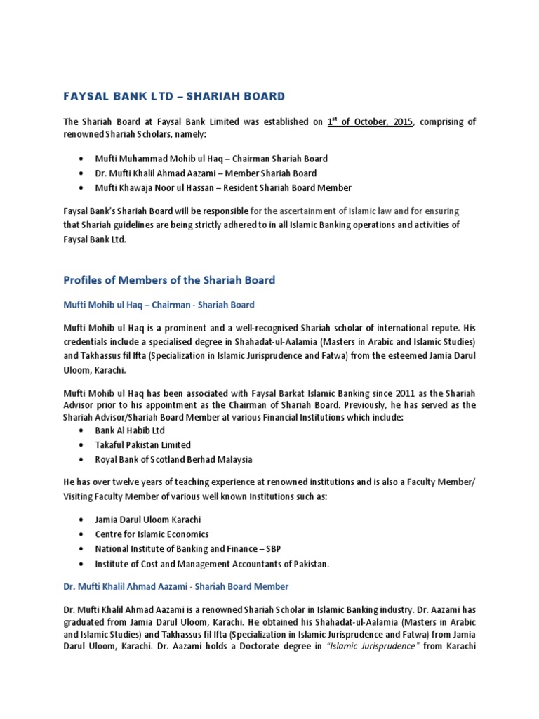 Shariah Board Profile | Download Free PDF | Islamic Banking And Finance ...