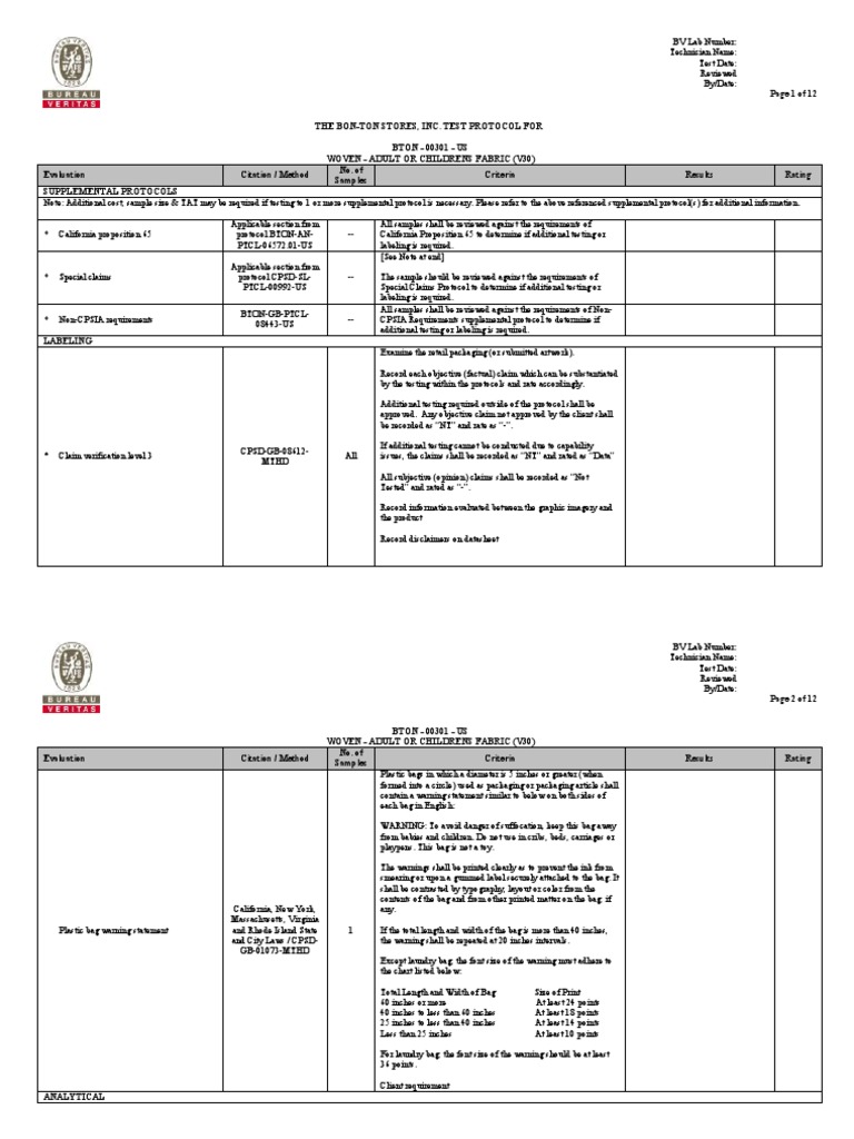 Test Protocol | PDF | Textiles | Chromium