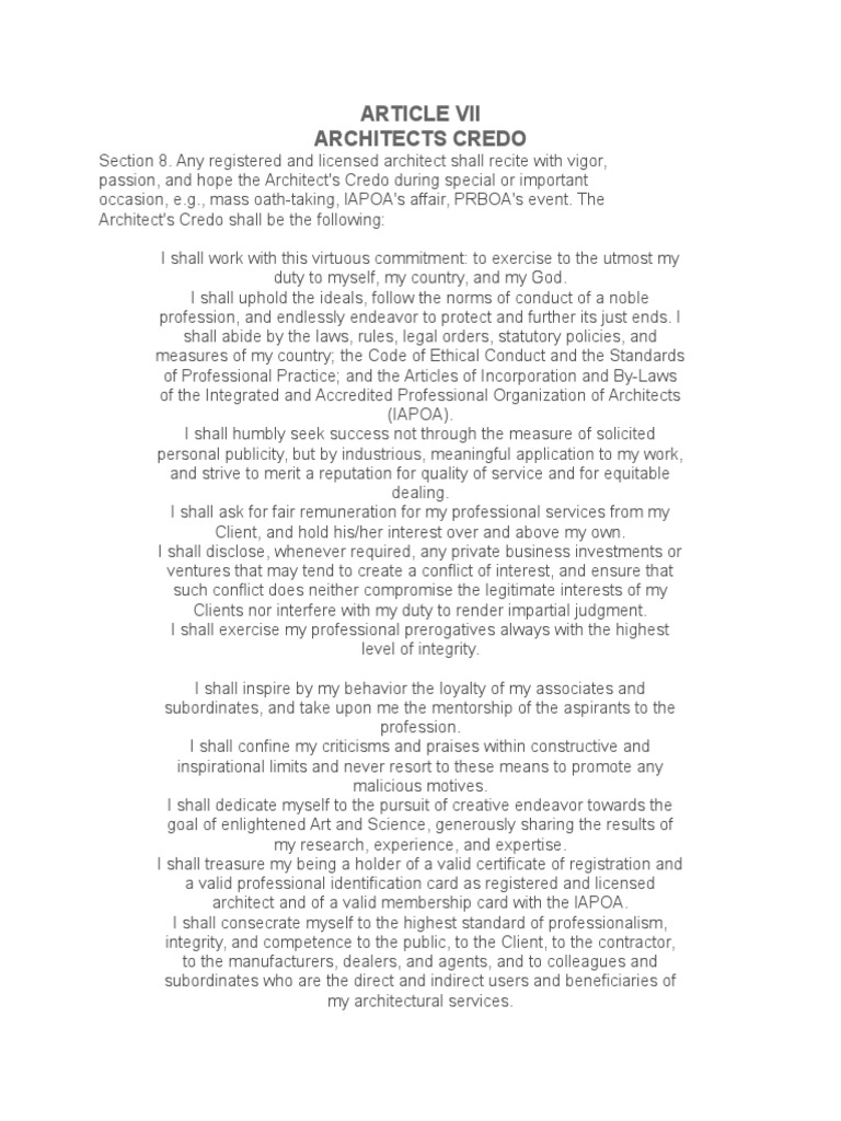 ARTICLE VII Architects Credo | PDF