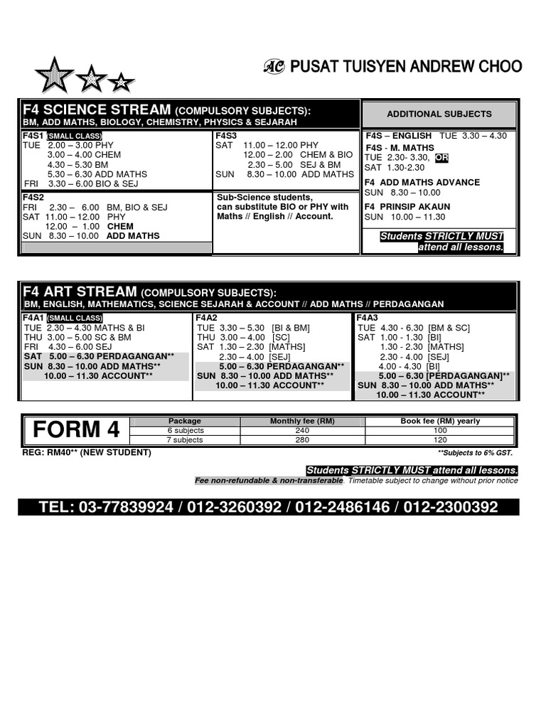 Form 4 Timetable 2016 | PDF