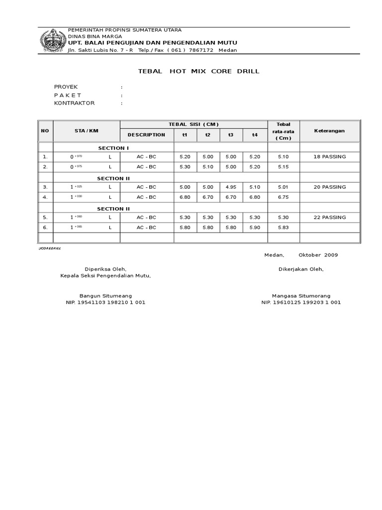 Contoh Form Core Drill | PDF