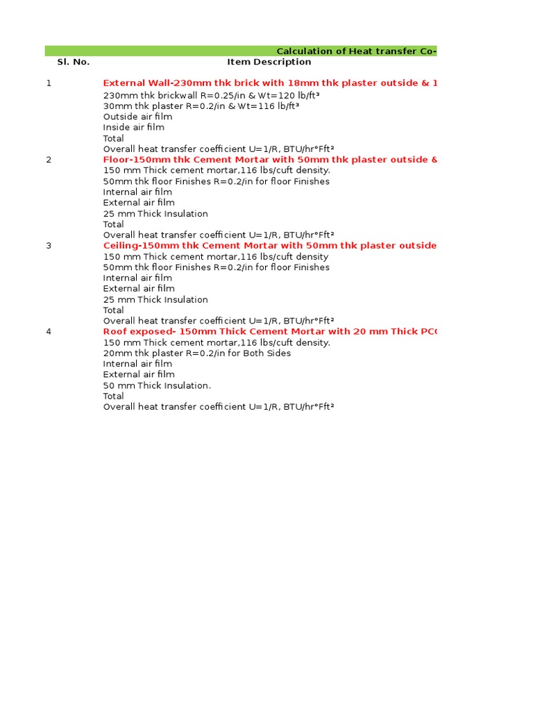 Heat Load Calculations Sample | PDF | Wall | Heat