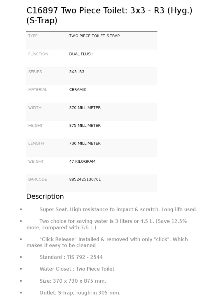 Description: Two Piece Toilet S-Trap | PDF