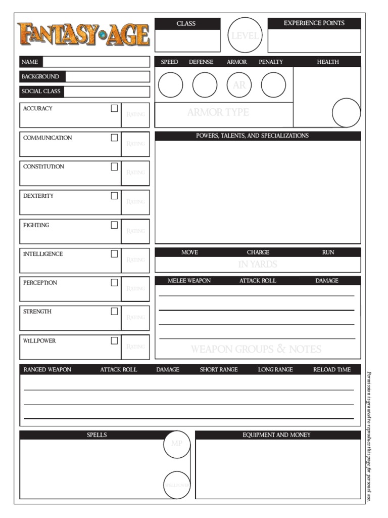 Fantasy Age Character Sheet | PDF