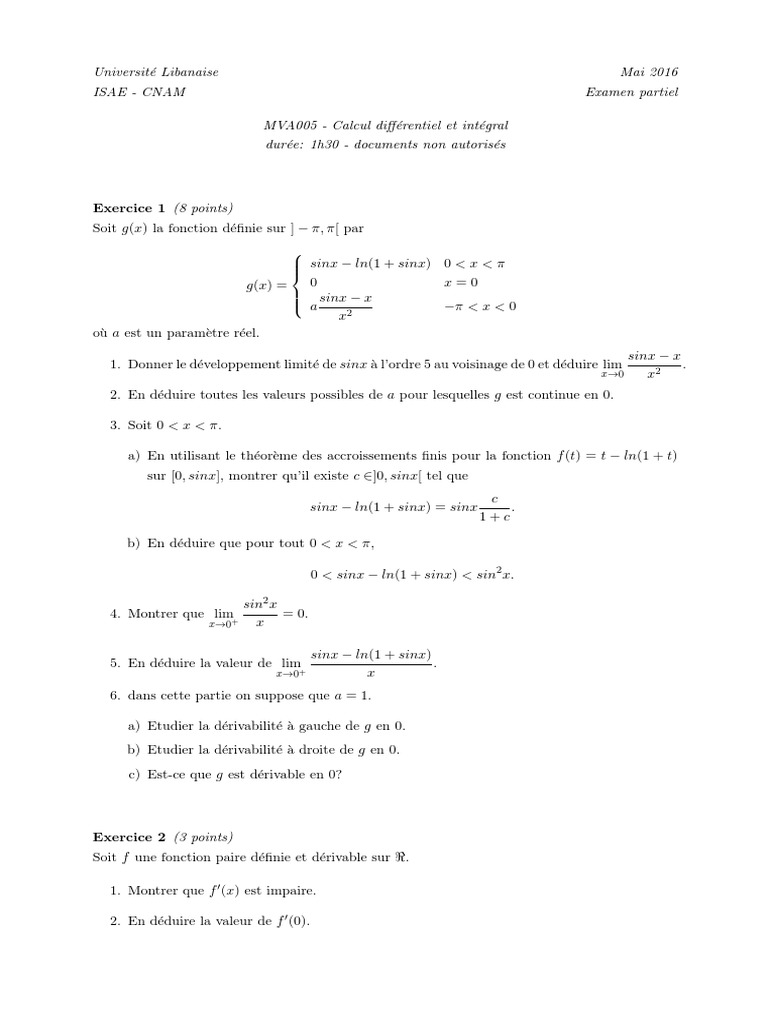 Calcul Diff Examen | PDF
