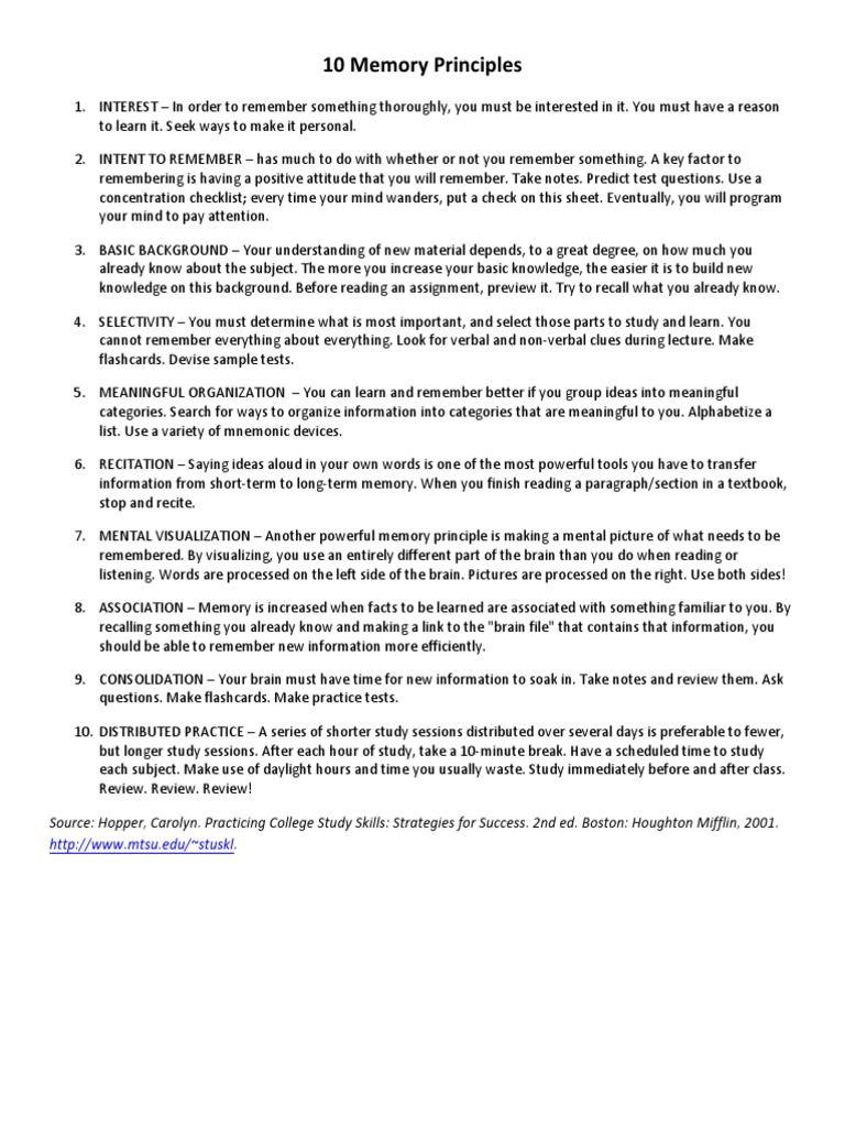 10 Memory Principles | PDF | Recall (Memory) | Memory